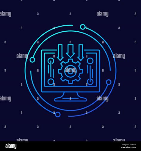 Data Processing Icon With Computer Line Vector Stock Vector Image Art Alamy