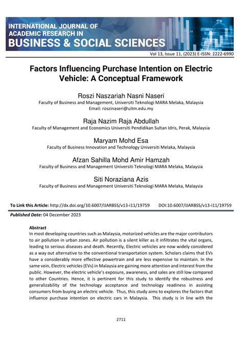 Pdf Factors Influencing Purchase Intention On Electric Vehicle A Conceptual Framework