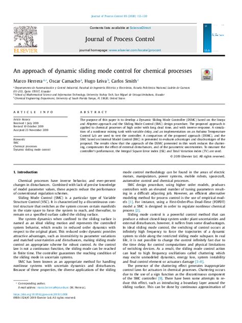 pdf an approach of dynamic sliding mode control for chemical processes