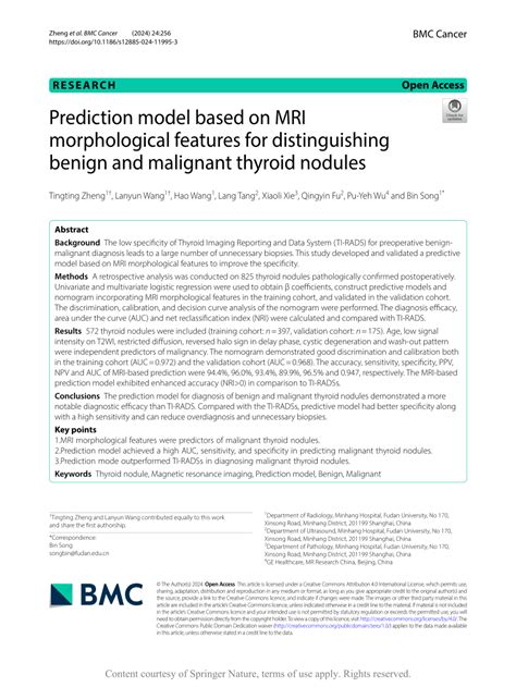 Pdf Prediction Model Based On Mri Morphological Features For Distinguishing Benign And