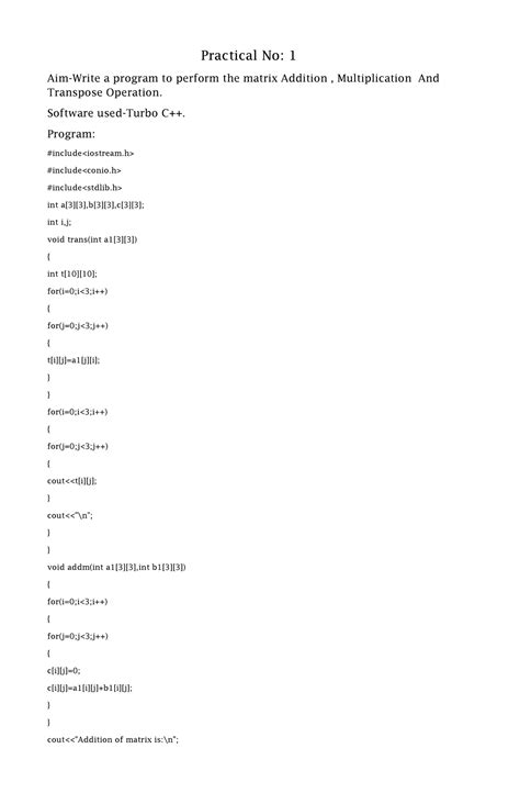 Data Structure Practical No Aim Write A Program To Perform The Matrix Addition