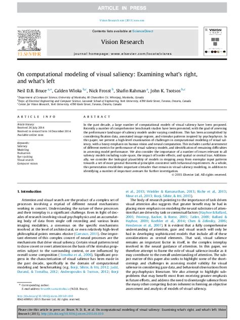Pdf On Computational Modeling Of Visual Saliency Examining Whats Right And Whats Left