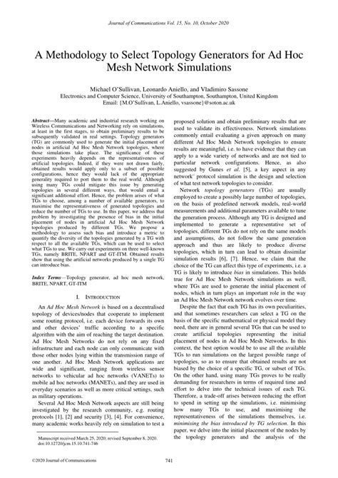 Pdf A Methodology To Select Topology Generators For Ad Hoc Mesh