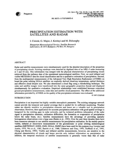 Precipitation Estimation With Satellites And Radar 1997 Advances In