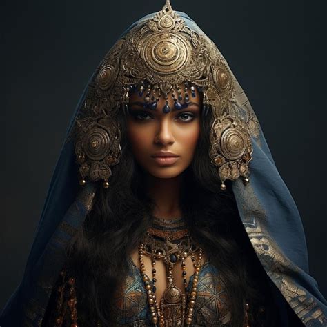Premium Ai Image A Model In A Blue Dress With A Blue Headdress And A
