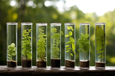 Experimental Small Plants Test Tube Garden Generate Ai Stock Image