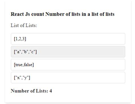 React Js Count Number Of Lists In A List Of Lists Array Of Arrays