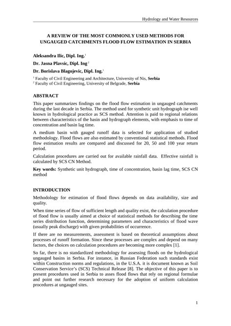 Pdf A Review Of The Most Commonly Used Methods For Ungauged Catchments Flood Flow Estimation