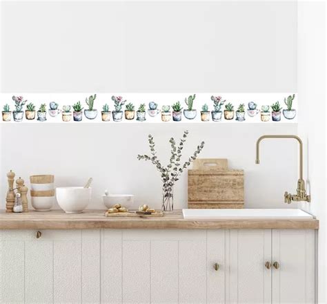 Vinil Decorativo Cenefa Maceta Cactus Recamara Cocina Baño Envío Gratis