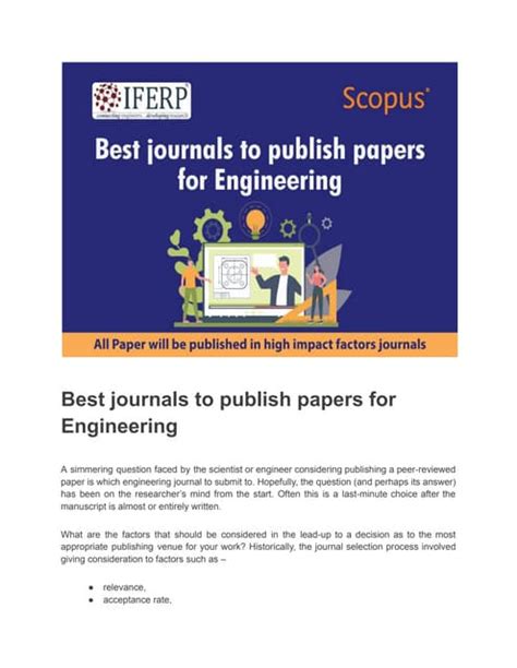 Engineering Papers Should Be Published In The Best Journals United