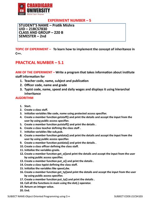 C Practical Object Oriented Programming Using C EXPERIMENT NUMBER TOPIC OF