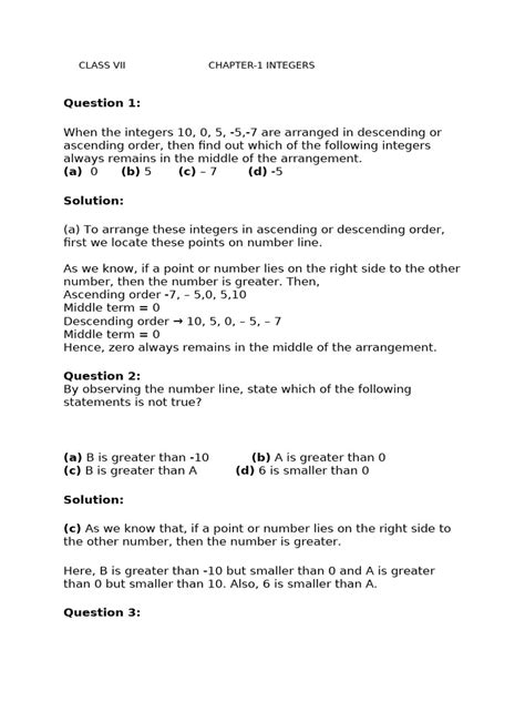 Integers Class 7 Pdf Ion Division Mathematics