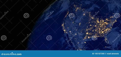 United States Of America Lights During Night As It Looks Like From