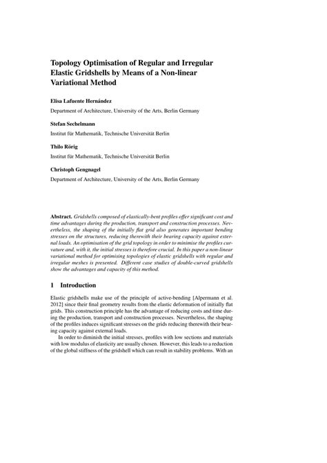 Pdf Topology Optimisation Of Regular And Irregular Elastic Gridshells