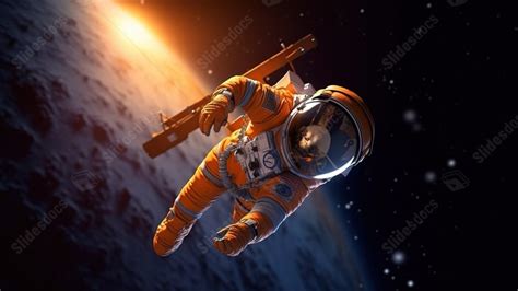 Astronaut And Rocket Launching Into 3d Space Powerpoint Background For