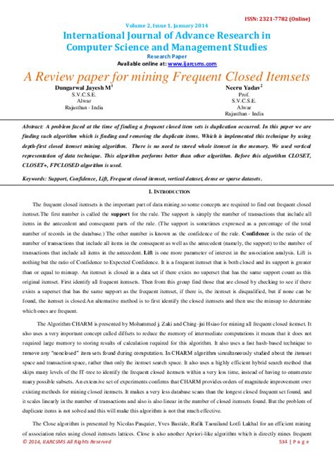 Pdf A Review Paper For Mining Frequent Closed Itemsets