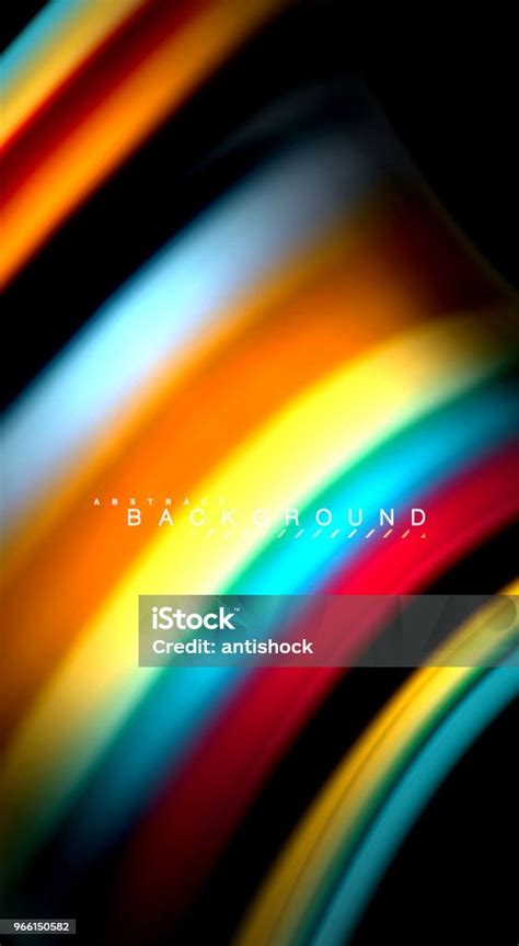 검은 배경에 초록 물결 라인 유체 레인 보우 스타일 컬러 줄무늬 프레 젠 테이 션 애플 리 케이 션 배경 배너 또는 포스터에 대 한 예술적인 그림 3차원 형태에 대한 스톡