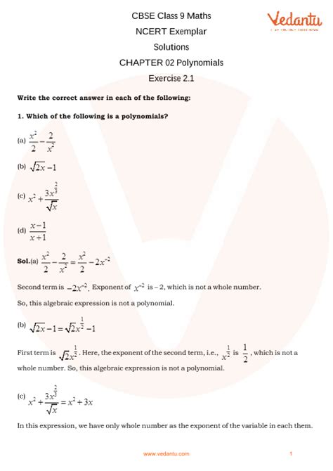 NCERT Exemplar For Class Maths Chapter Polynomials Book Solutions