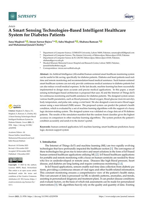 Pdf A Smart Sensing Technologies Based Intelligent Healthcare System For Diabetes Patients