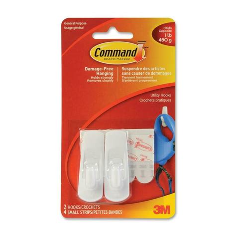 3m Command™ Small Adhesive Hooks 2 Hooks With 4 Strips Holds 1lb Each