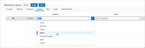 Primavera P6 Eppm Sorting Dialog