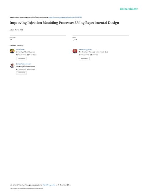 A13 Improving Injection Moulding Processes Using Experimental Design Pdf Analysis Of Variance