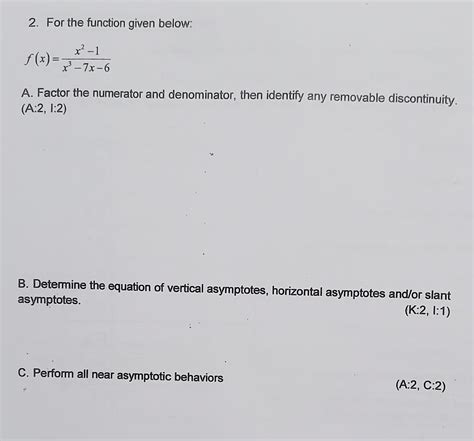 Solved 2 For The Function Given Below Fxx3−7x−6x2−1 A