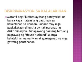 DISKRIMINASYON sa Kalalakihan, Kababaihan, at LGBTQ | PPTX