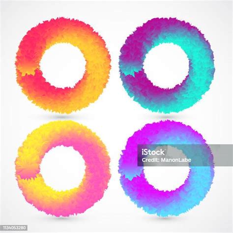 3d 홀로그램 원형 프레임 무성 한 세트 흰색 절연 네온 홀로 그래픽 그라데이션 스타일 서클 벡터 장식 프로세스 완료 표시기 하이테크 창조적 인 기호 그래픽 배너 하와이