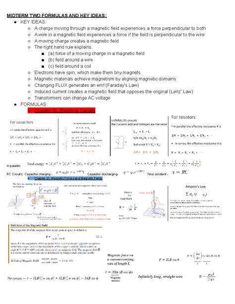 Physics 154 Midterm 2 Cramsheet Lecture Notes And Practice Problems