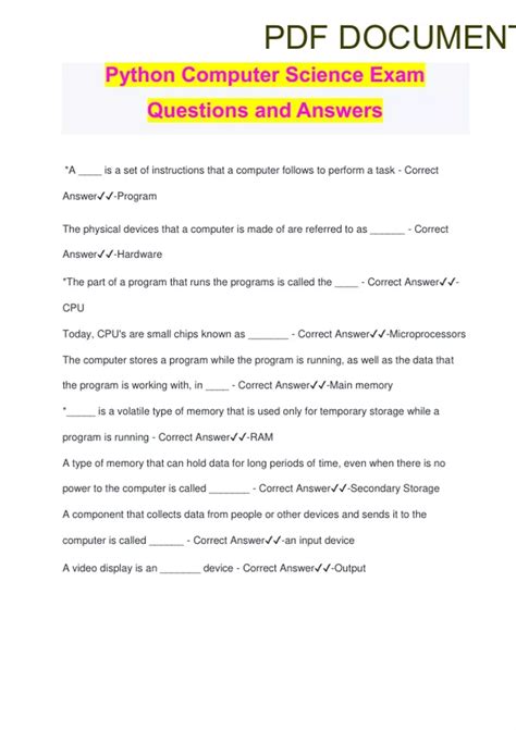 Python Computer Science Exam Questions And Answers Python Programming