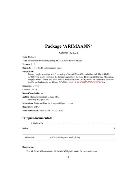 Pdf Package Arimaann Title Time Series Forecasting Using Arima Ann Hybrid Model