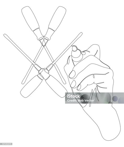 연필 펠트 펜으로 그린 스크류 드라이버의 연속 라인 가는 선 그림 벡터 개념입니다 등고선 그리기 창의적인 아이디어 Diy에 대한