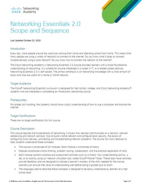 Networking Essentials 20 Scope And Sequence Pdf