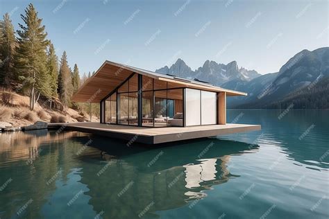 Premium Photo Art In A Floating House On A Lake Mockup With Blank