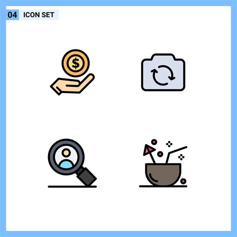 Set Of 4 Modern Ui Icons Symbols Signs For Ecommerce Research Dollar Basic Coconut Editable