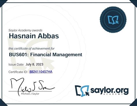 Hasnain Abbas On Linkedin Financialmanagement Saylor Award