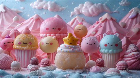 Premium Photo Cheerful 3d Cute Kawaii Backdrop Wallpaper