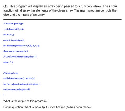Solved Q3 This Program Will Display An Array Being Passed
