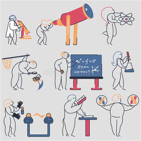 Scientists Of Various Professions With Their Instruments And Instruments Geneticist Physicist