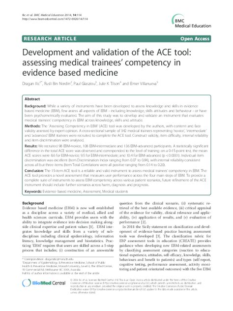Pdf Development And Validation Of The Ace Tool Assessing Medical