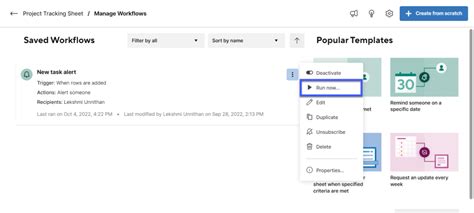 Run Workflow Now Smartsheet