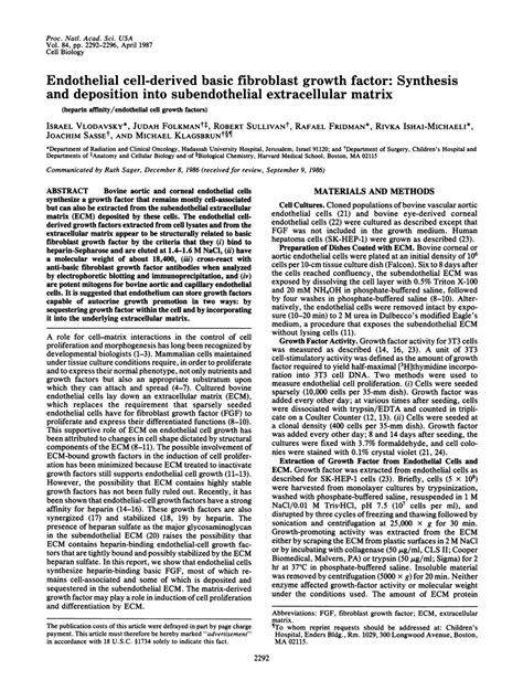 Endothelial Cell Derived Basic Fibroblast Growth Factor Synthesis And Deposition Into