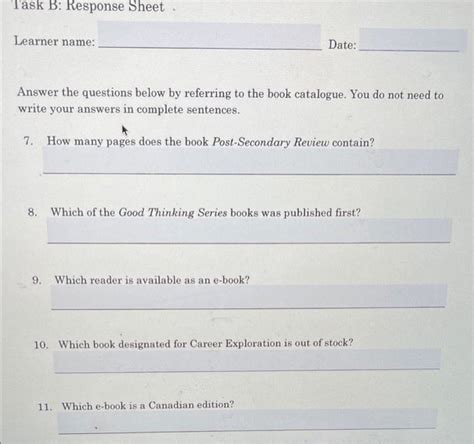 solved task b read the book catalogue to answer questions 7