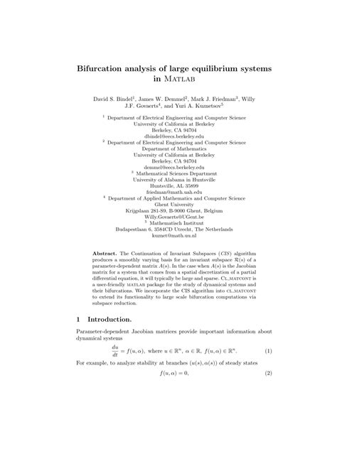 Pdf Bifurcation Analysis Of Large Equilibrium Systems In Matlab