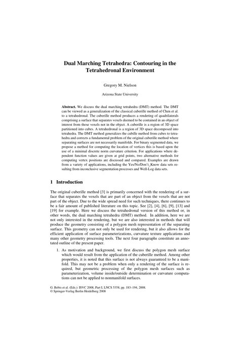 Pdf Dual Marching Tetrahedra Contouring In The Tetrahedronal Environment