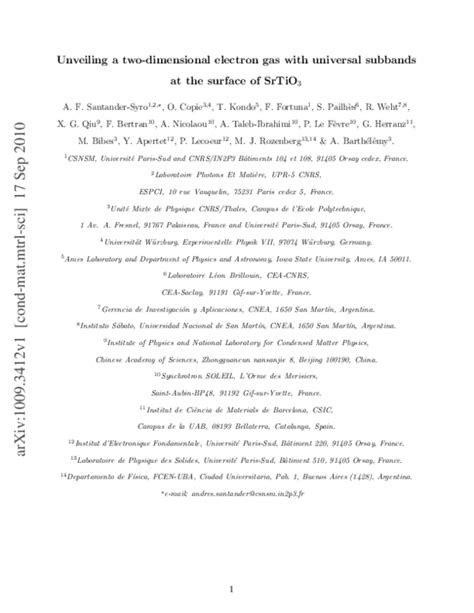 Pdf Two Dimensional Electron Gas With Universal Subbands At The Surface Of Srtio3