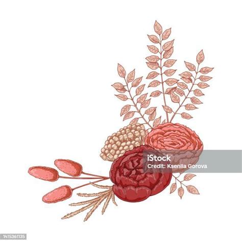 현대 말린 꽃 구성 보호 꽃다발 손으로 그린 벡터 일러스트 레이 션 가을에 대한 스톡 벡터 아트 및 기타 이미지 가을 가을 단풍 건조한 Istock
