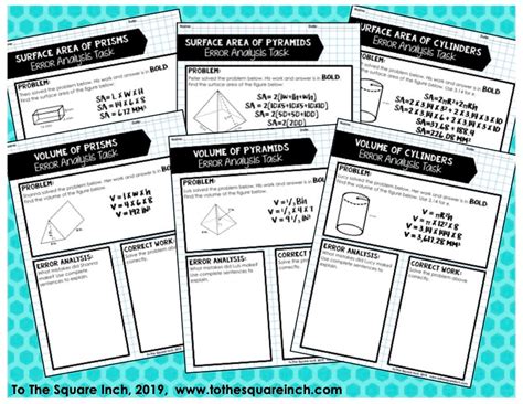 7th grade math error analysis bundle to the square inch