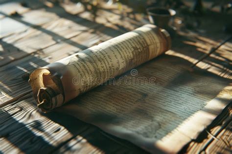 Old Manuscript Papyrus Scroll Historical Knowledge On Ancient Table Stock Image Image Of
